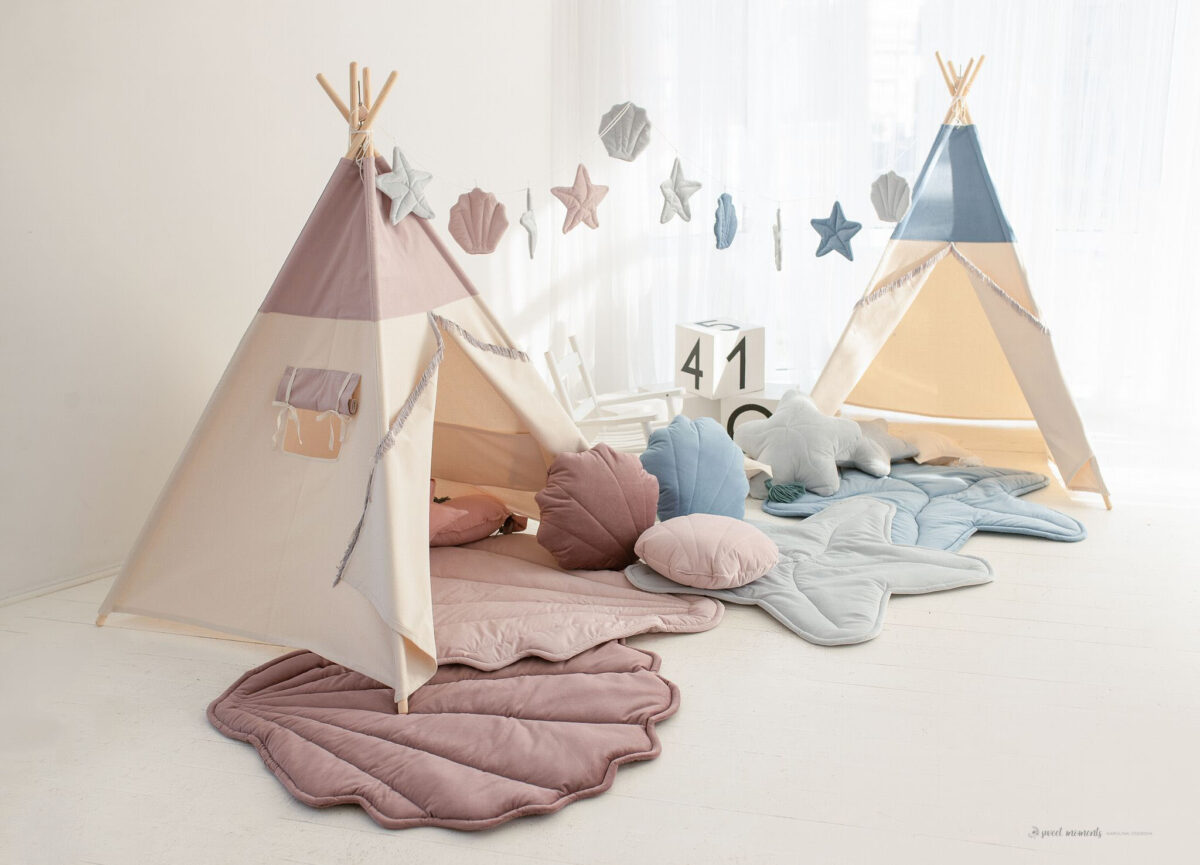 Tipi tent Pink Mermaid, velvet tipi with mat and pillow - Cozy & Dozy