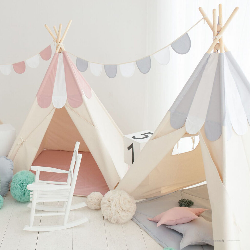Tipi tent Candy Grey with soft mat - Cozy & Dozy