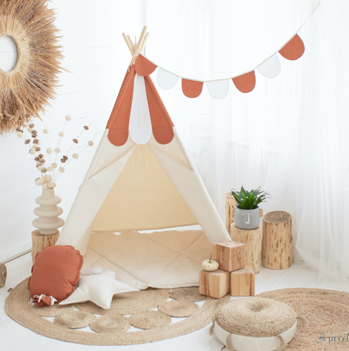 Tipi tent Candy Red with soft mat - Cozy & Dozy