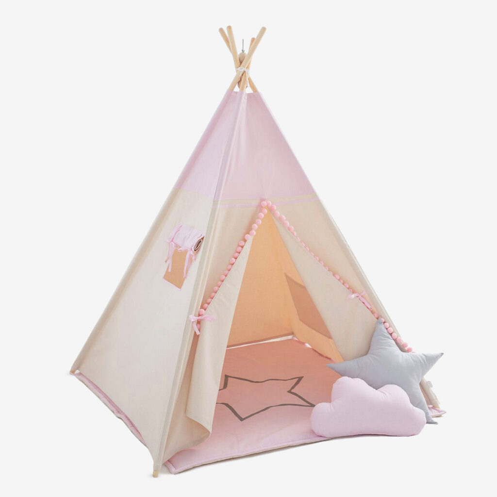 White Tipi tent with tassel - tipi White Boho - cozyanddozy.com