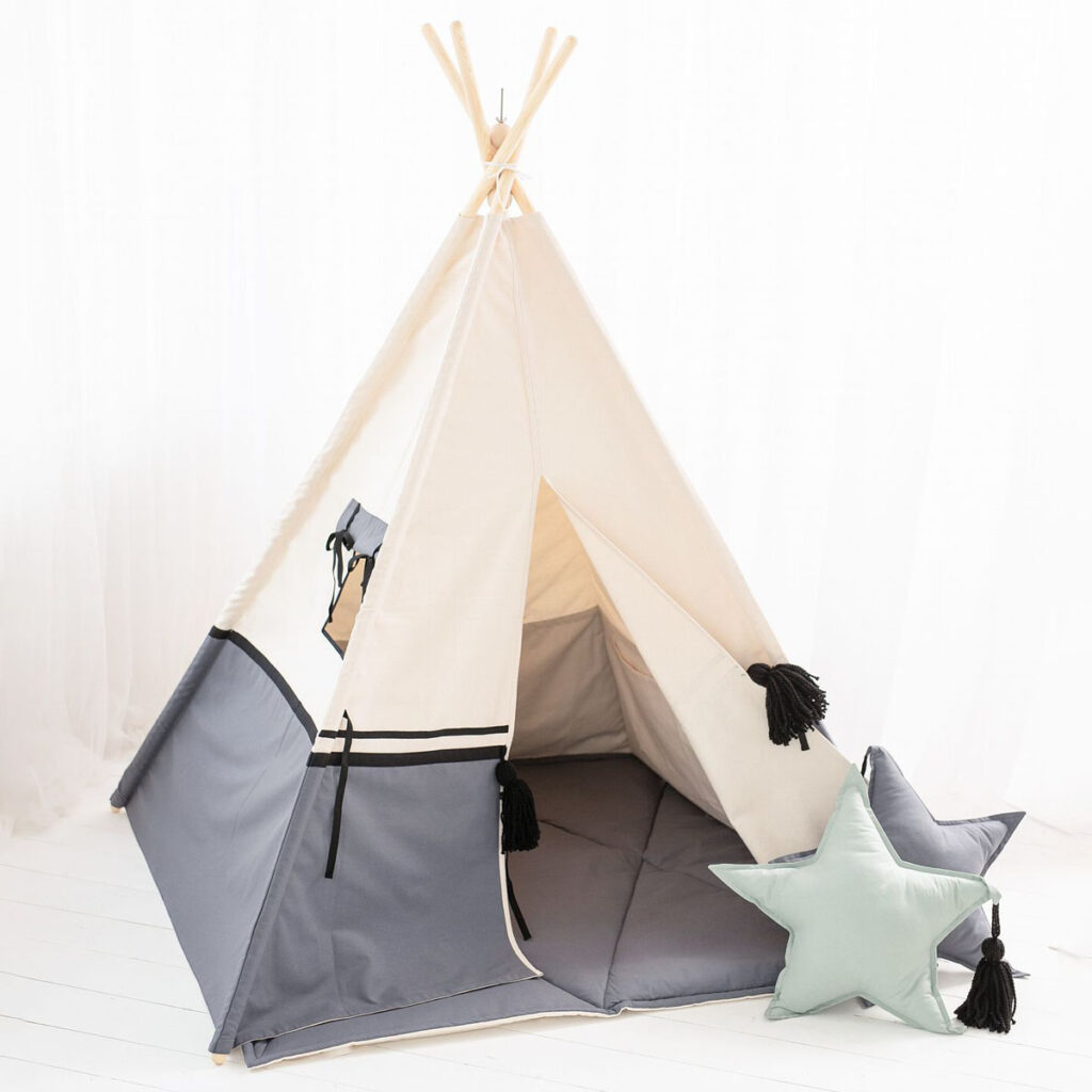 Children's teepee set with pillows and mat - Stone - Cozy & Dozy