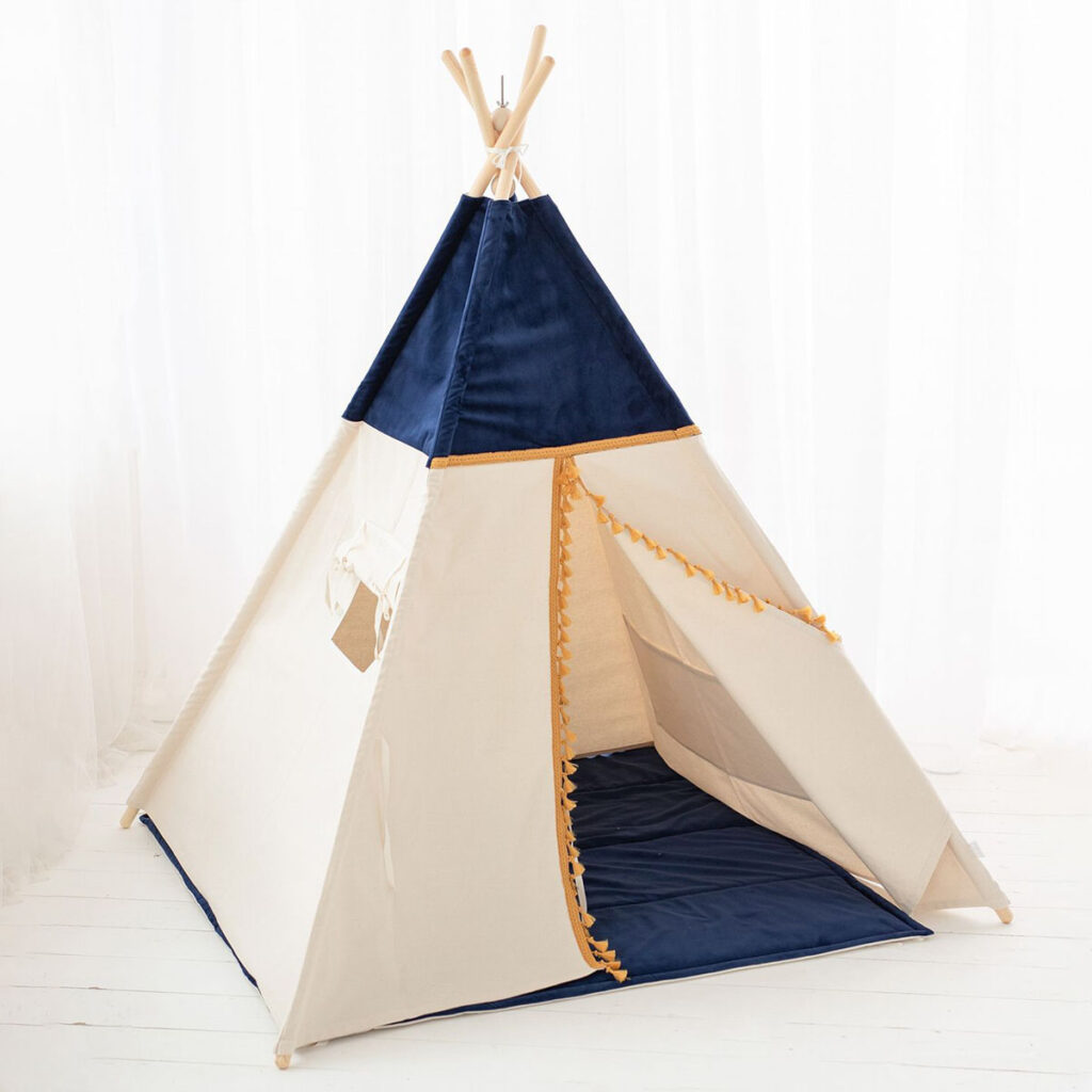 Teepee set Blue Velvet, Premium tipi tent with play mat - Cozy & Dozy