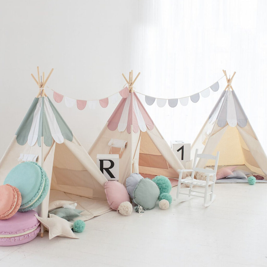 Tipi tent Candy Grey with soft mat - Cozy & Dozy