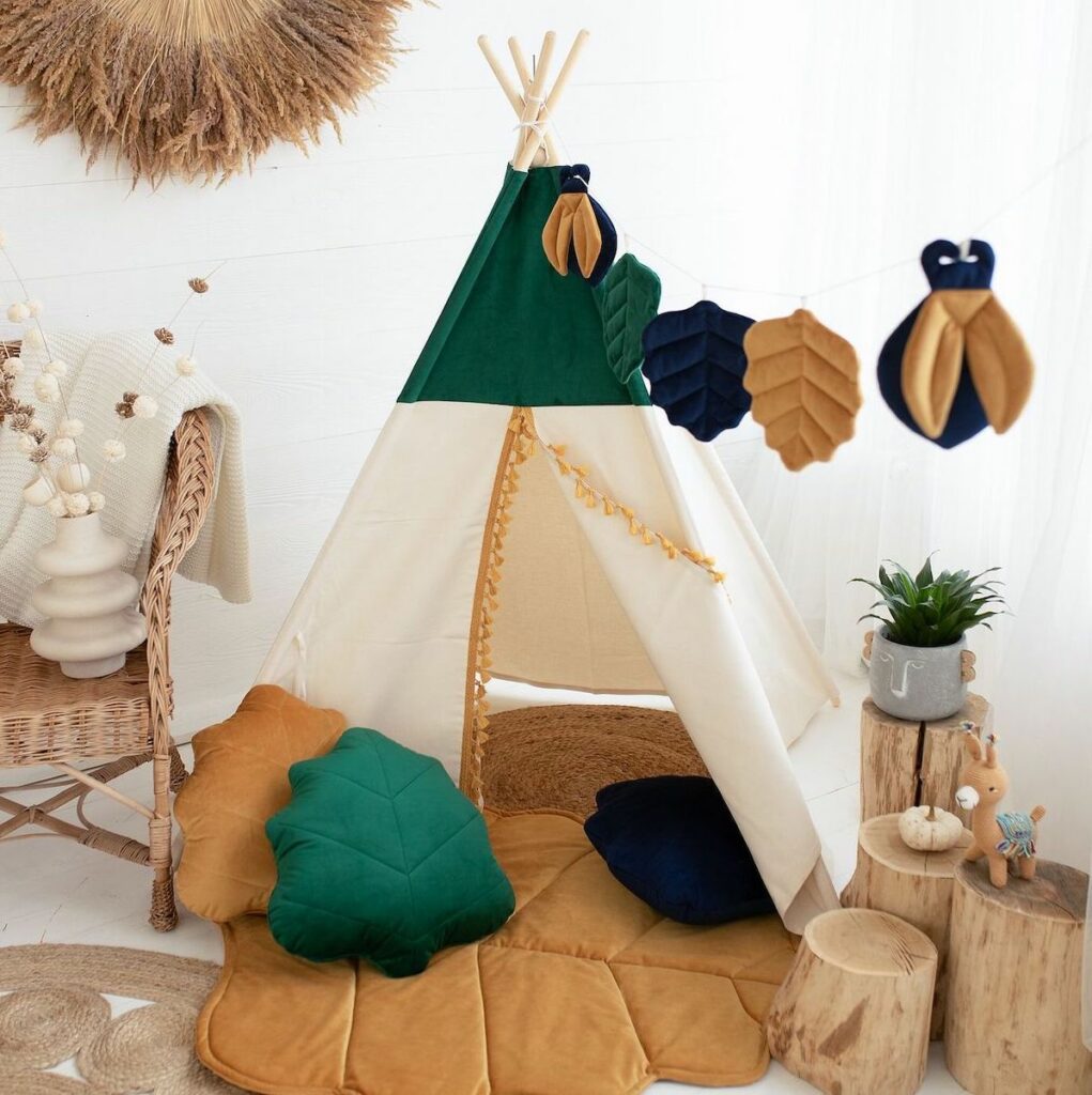 Teepee set Velvet Green, Premium tipi tent with play mat and cushions ...
