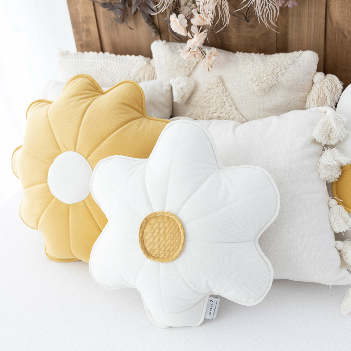 Yellow Daisy pillow – large flower cushion - Cozy & Dozy