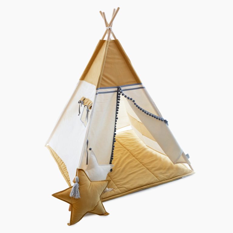 Tipi tent Cozy Yellow Velvet, set with mat - Cozy & Dozy